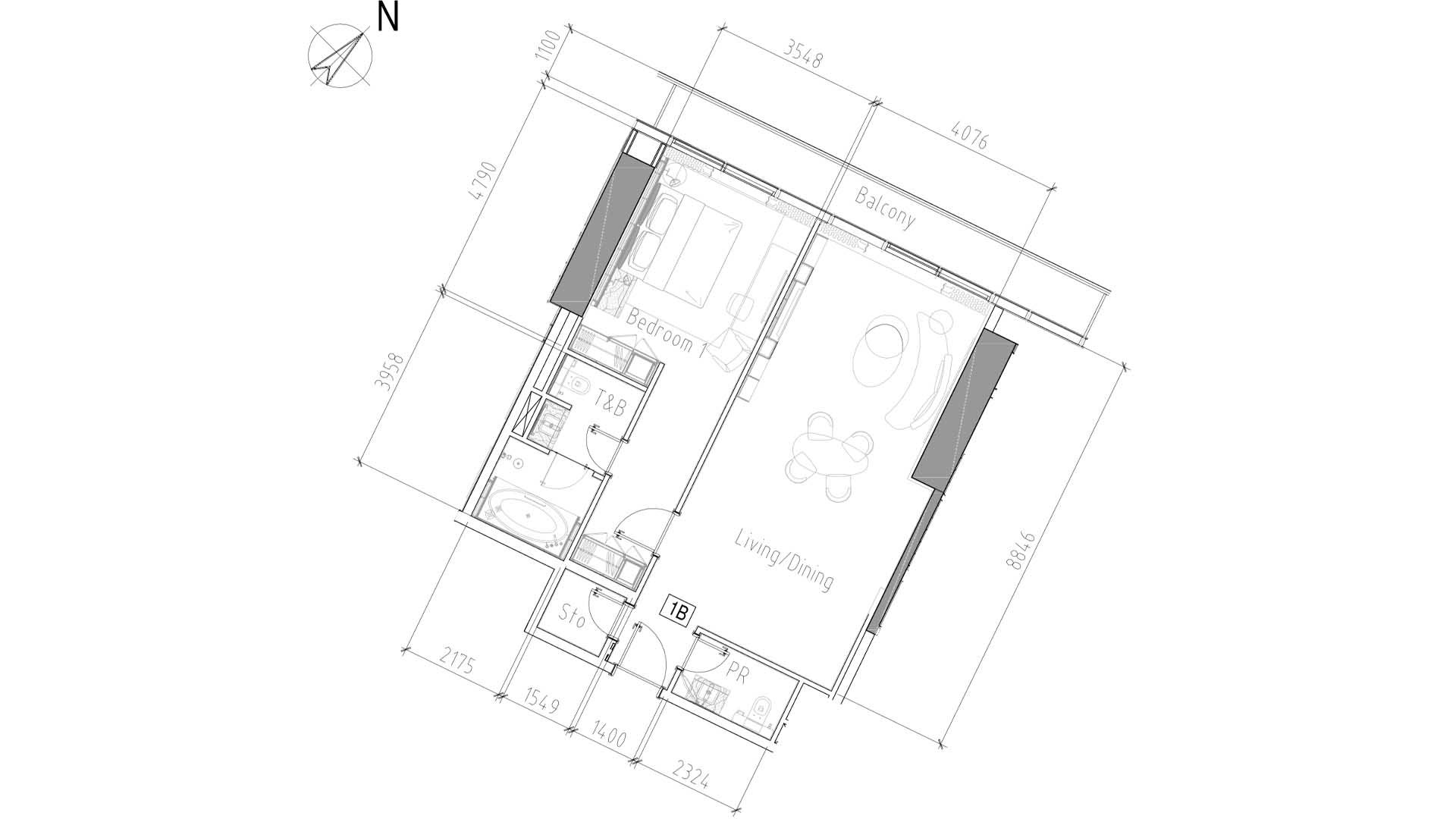 Apartment floor plan «1BR», 1 bedroom, PARAMOUNT TOWER HOTEL ...