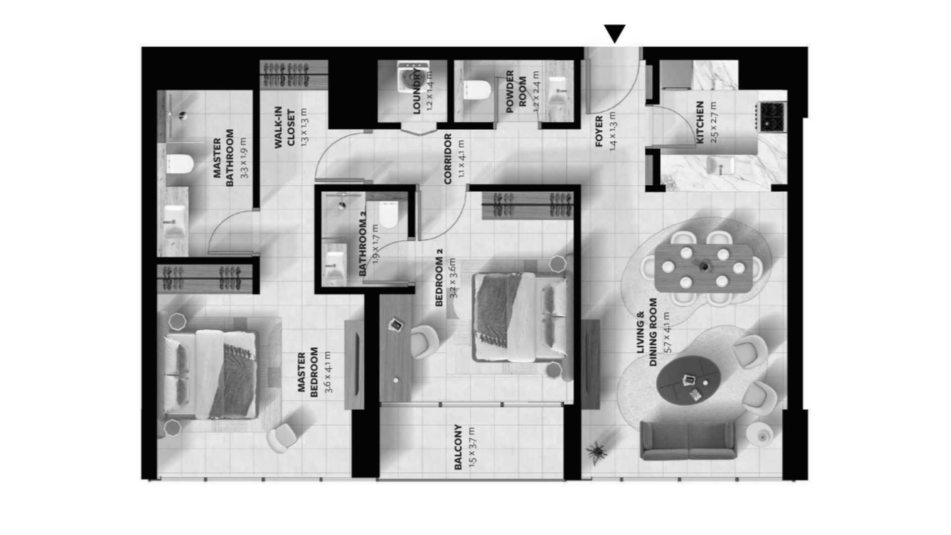Apartment floor plan «2BR», 2 bedrooms, Cascada 2 | Emirates.Estate