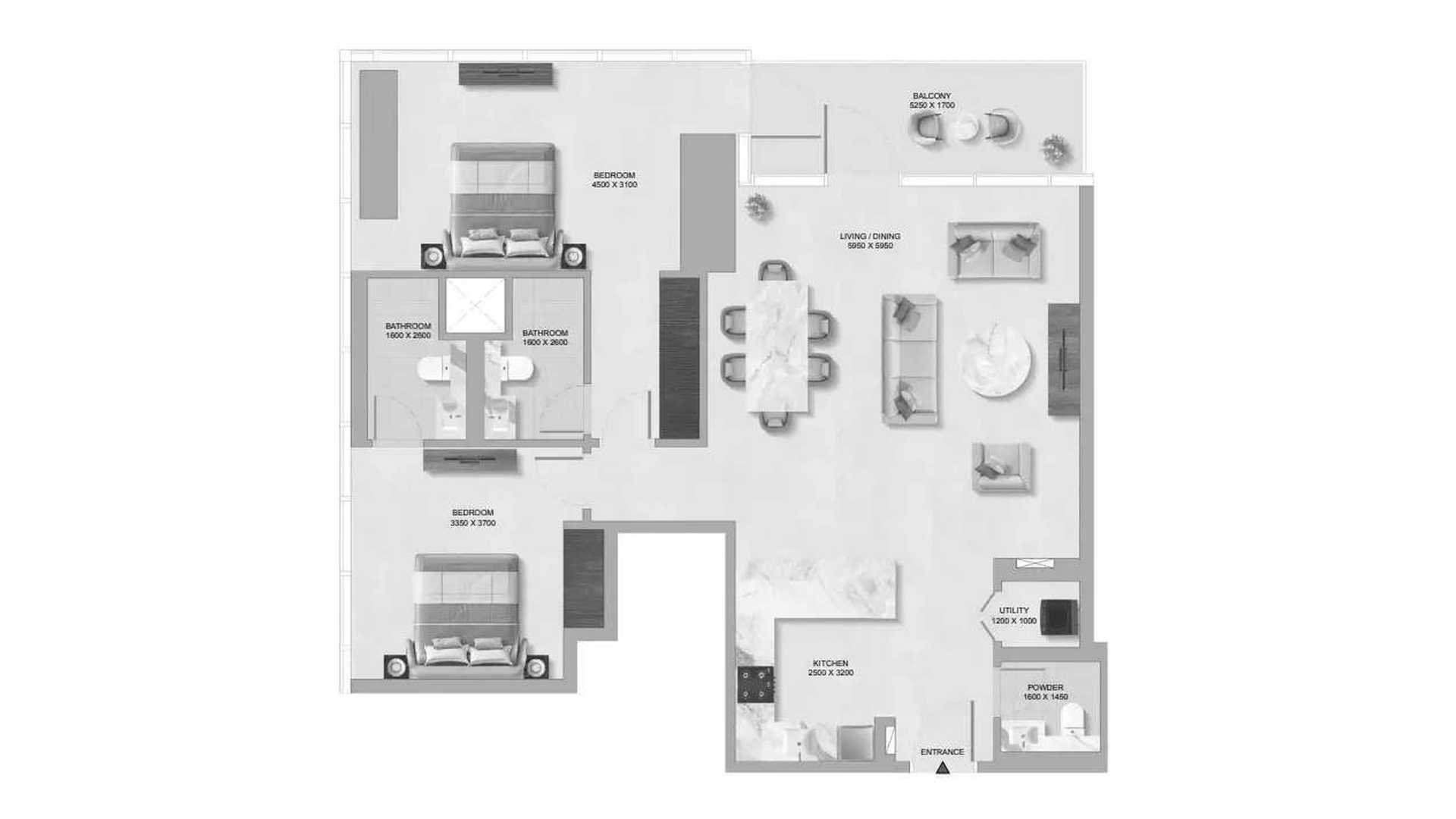 Apartment floor plan «2BR», 2 bedrooms, Sobha Skyparks | Emirates.Estate