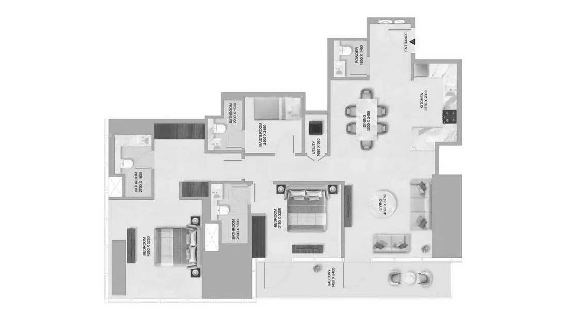 Apartment floor plan «2BR», 2 bedrooms, Sobha Skyparks | Emirates.Estate