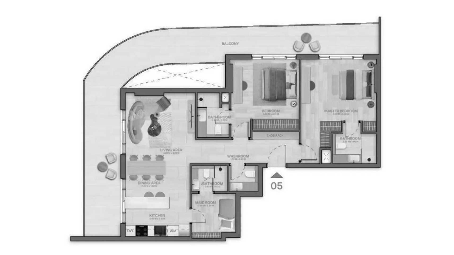 Apartment floor plan «2BR», 2 bedrooms, STAX | Emirates.Estate